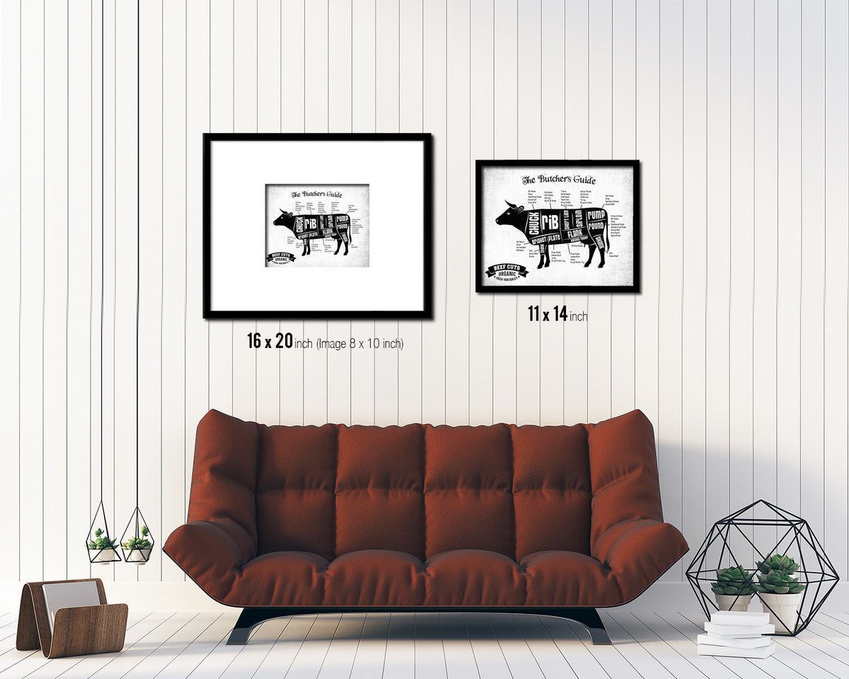 Beef Meat Cow Cuts Butchers Chart Framed Wall Decor Art Prints ...