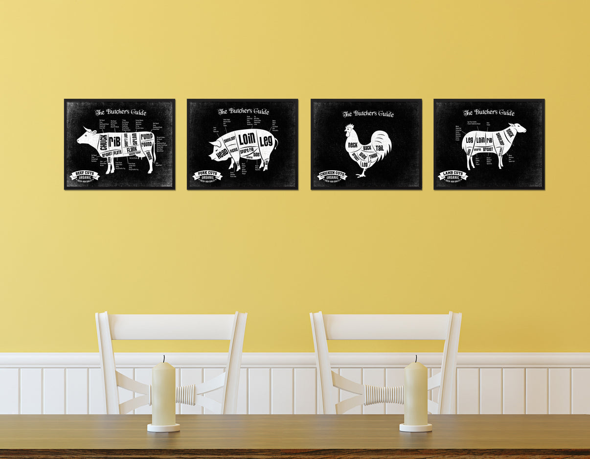 Fish Meat Cow Cuts Butchers Chart Framed Wall Decor Art Prints ...