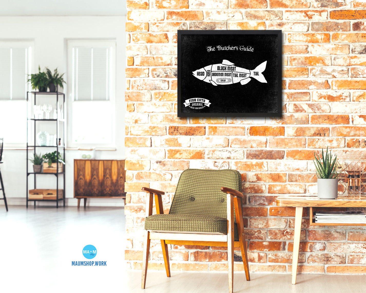 Fish Meat Cow Cuts Butchers Chart Framed Wall Decor Art Prints ...