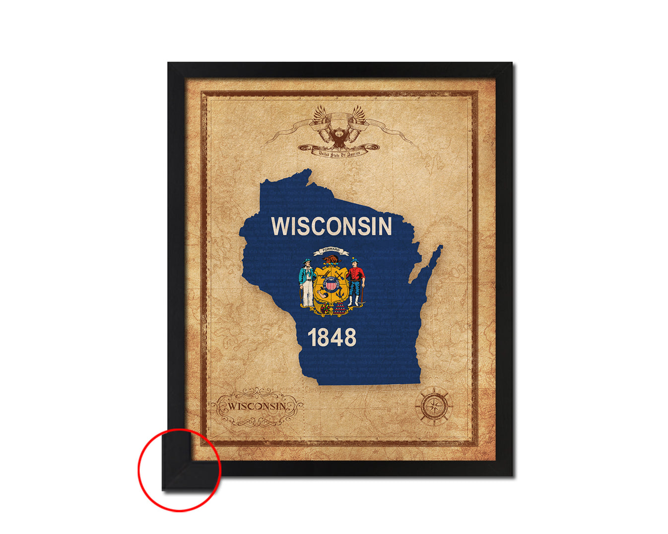 Wisconsin State Vintage Map Black Wood Framed Wall Art Prints ...